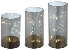 GLOBO Stmívatelné stolní LED lampy HANNI s časovačem, 0,06W, kulaté, kouřové sklo, 3 ks 28209
