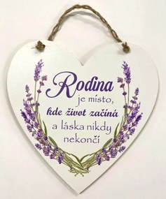 Bondecor Dřevěná dekorace srdce "Rodina je místo, kde život začíná a láska nikdy nekončí" 23x23cm Jazyk: CZ