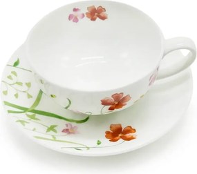 Porcelánový šálek s podšálkem Lotta, 180 ml – akvarelové květy uvnitř i na povrchu