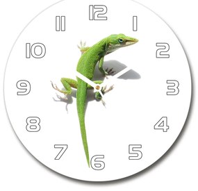 Wallmuralia Skleněné hodiny kulaté Zelená ještěrka fi 30 cm