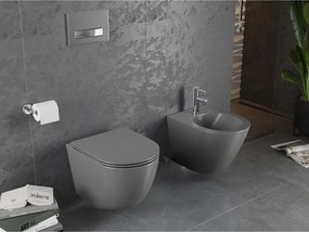 Mexen Lena závěsná WC mísa Rimless s pomalu sklápěcím prkénkem slim, duroplast, tmavě šedý mat - 30224071