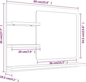 vidaXL Koupelnové zrcadlo 60 x 10,5 x 45 cm dřevotříska [815661] Barva: šedá sonoma