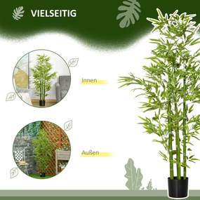 HOMCOM Velká Umělá Bambu 150 cm - Plastová Bambu Umělé Rostliny s Umělým Mechem v Květináči pro Obývací Pokoj, Ložnici a Zahradu