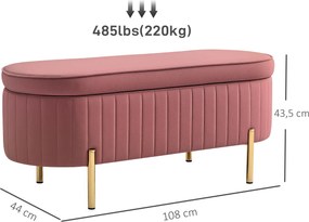 HOMCOM Potažená sametem lavice na konci postele se zlatými nohami, 108x44x43,5 cm, Růžová