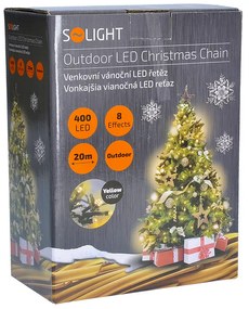 Solight LED venkovní vánoční řetěz, 400 LED, 20m, přívod 5m, 8 funkcí, IP44, teplá bílá