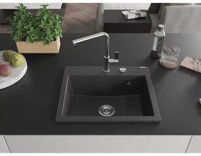 Mexen Oscar, 1-komorový granitový dřez 580x490x205 mm, černá skvrnitá, 6519581000-76