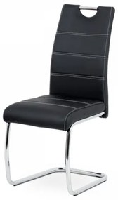 Jídelní židle, černá ekokůže, bílé prošití, kov chrom HC-481 BK