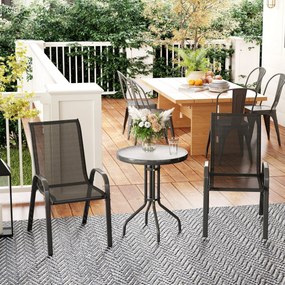 Outsunny zahradní lounge set 3 kusy, 2 skládací křesla a konferenční stolek s tvrzeným sklem, textilénová látka, pro terasu, balkon, černá | Aosom