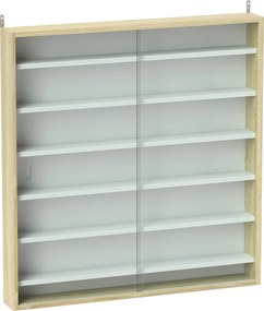 HOMCOM vitrína pro sbírky Nástěnná vitrína 80 x 9,5 x 83 cm 6 výškově nastavitelných polic 2 posuvné skleněné dveře