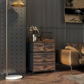 HOMCOM komoda 4 skládací látkové zásuvky police úchytka skříňka průmyslový design ocelový rám rustikální hnědá | Aosom