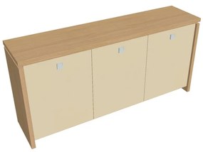 Nízká skříň Verno 188 x 46 x 90 cm, skleněné dveře, dub světlý / vanilka