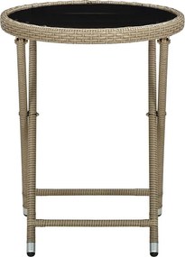 Čajový stolek béžový 60 cm polyratan a tvrzené sklo 310559
