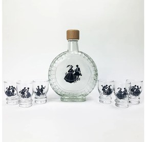 Výrobce po 1 ks | Sada Peggy 1x skleněná láhev hranatá a 6x sklenice na panáky čirá | KK03812