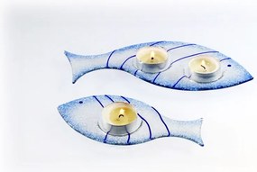 BDK-GLASS Skleněný svícínek rybička - FISH - modrá Rozměr: 23x9cm