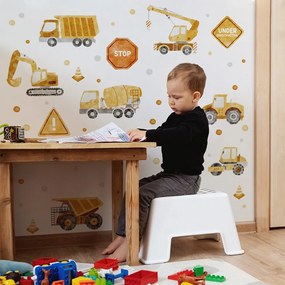 Gario Dětská nálepka na zeď Stavba - míchačka, bagr, buldozer a nákladní automobil Rozměry: 105 x 100 cm