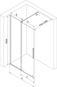 Mexen Velar, sprchová zástěna s posuvnými dveřmi Walk-in 110 x 200 cm, 8mm sklo námraza, chromová, 871-110-000-33-01