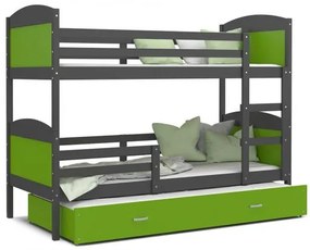 DOBRESNY Dětská patrová postel MATYAS 3 80x190cm s šedou konstrukcí v zelené barvě s přistýlkou