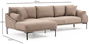 Designová rohová sedačka Pallavi 255 cm hnědá - levá