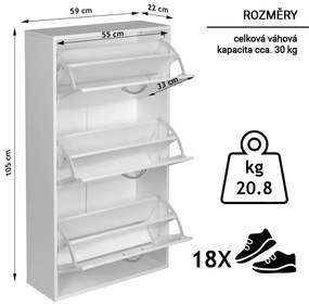 80794 Miadomodo Výklopný botník, bílý, 59 x 105 x 22 cm