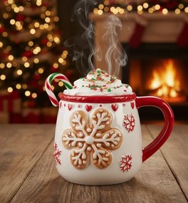 Bílý vánoční keramický hrnek vločka Snowflakes - 13*10*10 cm / 375 ml