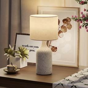 HOMCOM Stolní lampa, lampička na stůl, noční lampička, lampička na psací stůl s keramickým podstavcem, lněným stínidlem, 22x22x45 cm písková+béžová