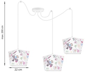 Dětské závěsné svítidlo Diamond Spider, 3x bílé textilní stínítko se vzorem