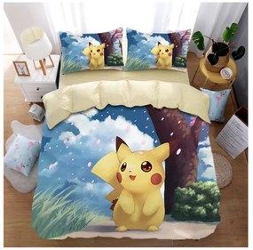 3-dílné ložní povlečení Pokémon - Pikachu 3D (180 x 220 cm a 2x povlak na polštář 50 x 75 cm) Motiv: 12 - Pikachu a obloha