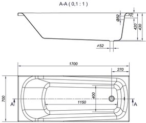 Cersanit Nao, akrylátová vana 170x70cm + nožičky, bílá, S301-244