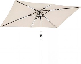Outsunny venkovní slunečník 2,90 × 2,50 m, 24 solárních LED, naklápěcí, kovová tyč, krémový | Aosom