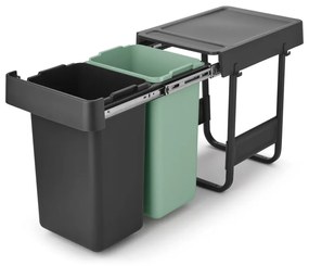 Vestavný plastový odpadkový koš na tříděný odpad v mentolovo-tmavě šedé barvě 2x15 l Sort&amp;Go – Brabantia