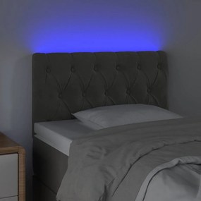 Čelo postele s LED tmavě šedé 80 x 7 x 78/88 cm samet 3121979