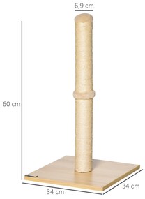 Škrabadlo PawHut sisalové škrabadlo pro kočky 60 cm stabilní s míčkem z dřevotřísky Béžový dub pro aktivní hru | Aosom.de