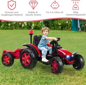 Costway Traktor 12 V dětský pojízdný traktor s odnímatelným přívěsem, červený