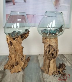Skleněná váza vsazená do dřeva Gamal - 32,5*28*65,5 cm