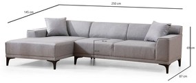 Designová rohová sedačka Dellyn 250 cm světle šedá - levá