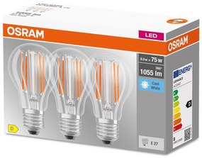 OSRAM LED žárovka filament E27 Base 7,5W 4000K 3ks