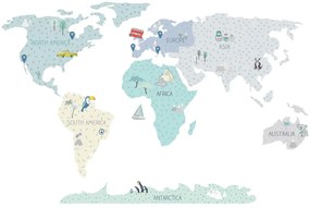 Dětské nástěnné samolepky MAPA SVĚTA mátové Zvolte rozměr: L, Zvolte jazyk: Anglický