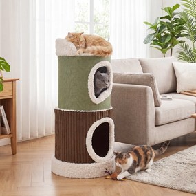 Costway Škrabací sud 3 úrovně Ø 41 cm 85 cm vysoký Kočičí sud s 2 jeskyní ležící