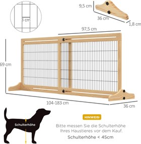 PawHut Dřevěná Brána pro Psy, Rozšiřitelná Ochrana Dveří s Opěrkou Nohou, Samostatně Stojící Psí Brána, Ochrana Schodů, Psí Bariéra pro Krb, Sporák, …