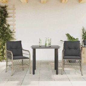 3dílný bistro set s poduškami světle šedý polyratan 3212173