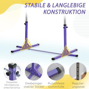 HOMCOM Dětská gymnastická tyč pro 3+ let, nastavitelné tréninkové barové zařízení 92-150 cm, horizontální gymnastická tyč pro zátěž 75 kg, 194x121x15…