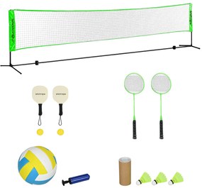 SPORTNOW Badmintonová sada SPORTNOW, badmintonová síť se stojanem, raketové rakety, 4 rakety, nastavitelná volejbalová síť, s přenosnou taškou, pro v…