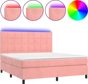 Box spring postel s matrací a LED růžová 180x200 cm samet 3136142