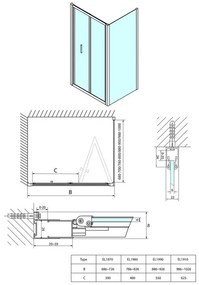 Polysan Easy Line Sprchové dveře skládací 90cm, čiré sklo, EL1990