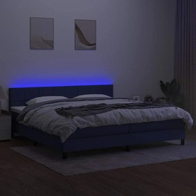 Box spring postel s matrací a LED modrá 200x200 cm textil 3133187