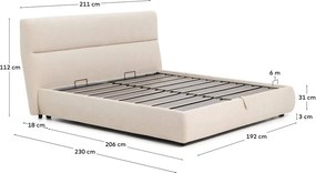 Béžová čalouněná dvoulůžková postel z žinylky s úložným prostorem s roštem 180x200 cm Dafra – Kave Home