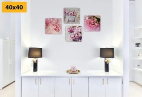 Set obrazů jemné zátiší květin - 4x 60x60 cm
