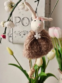 Závěsný velikonoční králíček s hnědými šaty Magiccal - 8*3*16 cm