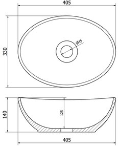 Mexen Elza, keramické umyvadlo na desku 405 x 330 mm, černá matná-zlatý vzor, 21014029