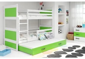 Dětská patrová postel s výsuvnou postelí RICO 160x80 cm Zelená Bílá